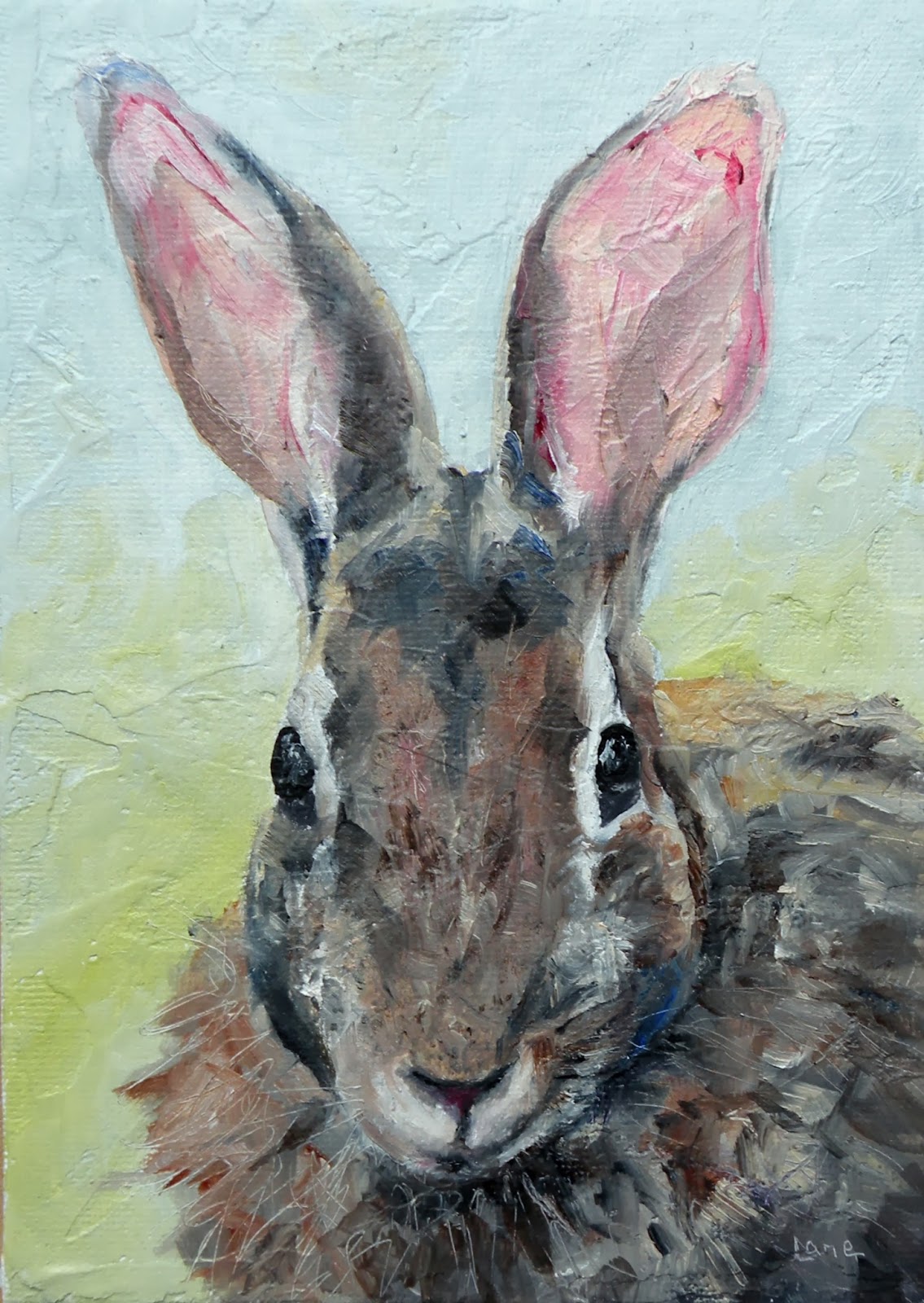 ART FOR LIFE: "BUNNY FACE" ORIGINAL 7X5" OIL ON TEXTURED CANVAS PANEL ...