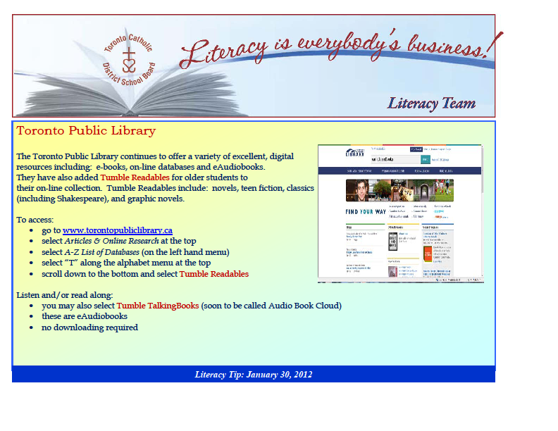 Chaminade College School Library: TORONTO PUBLIC LIBRARY