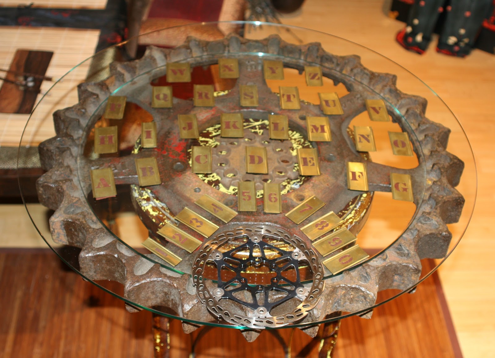 Custom Antique Industrial Gear Ouija Board Table