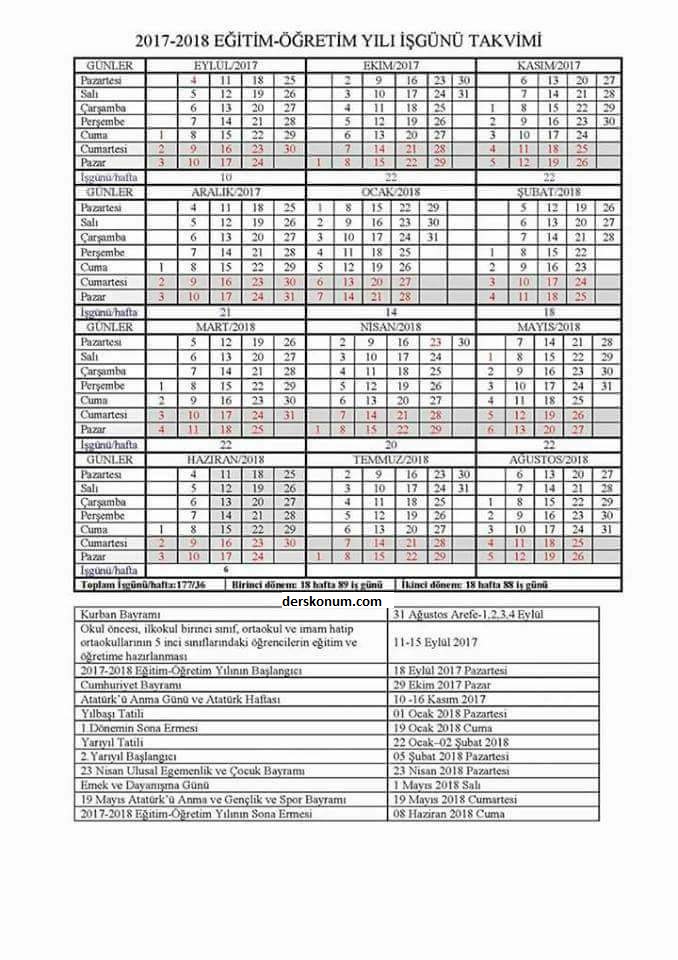 2017-2018 MEB AKADEMİK/ÇALIŞMA TAKVİMİ/İŞ TAKVİMİ,EĞİTİM TAKVİMİ