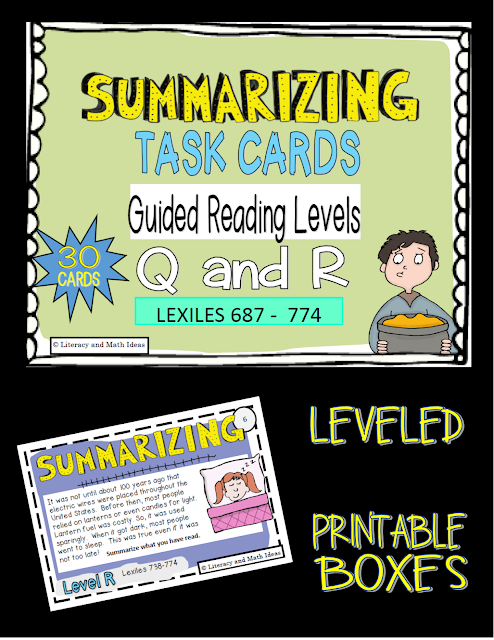 Literacy & Math Ideas: Summarizing Task Cards