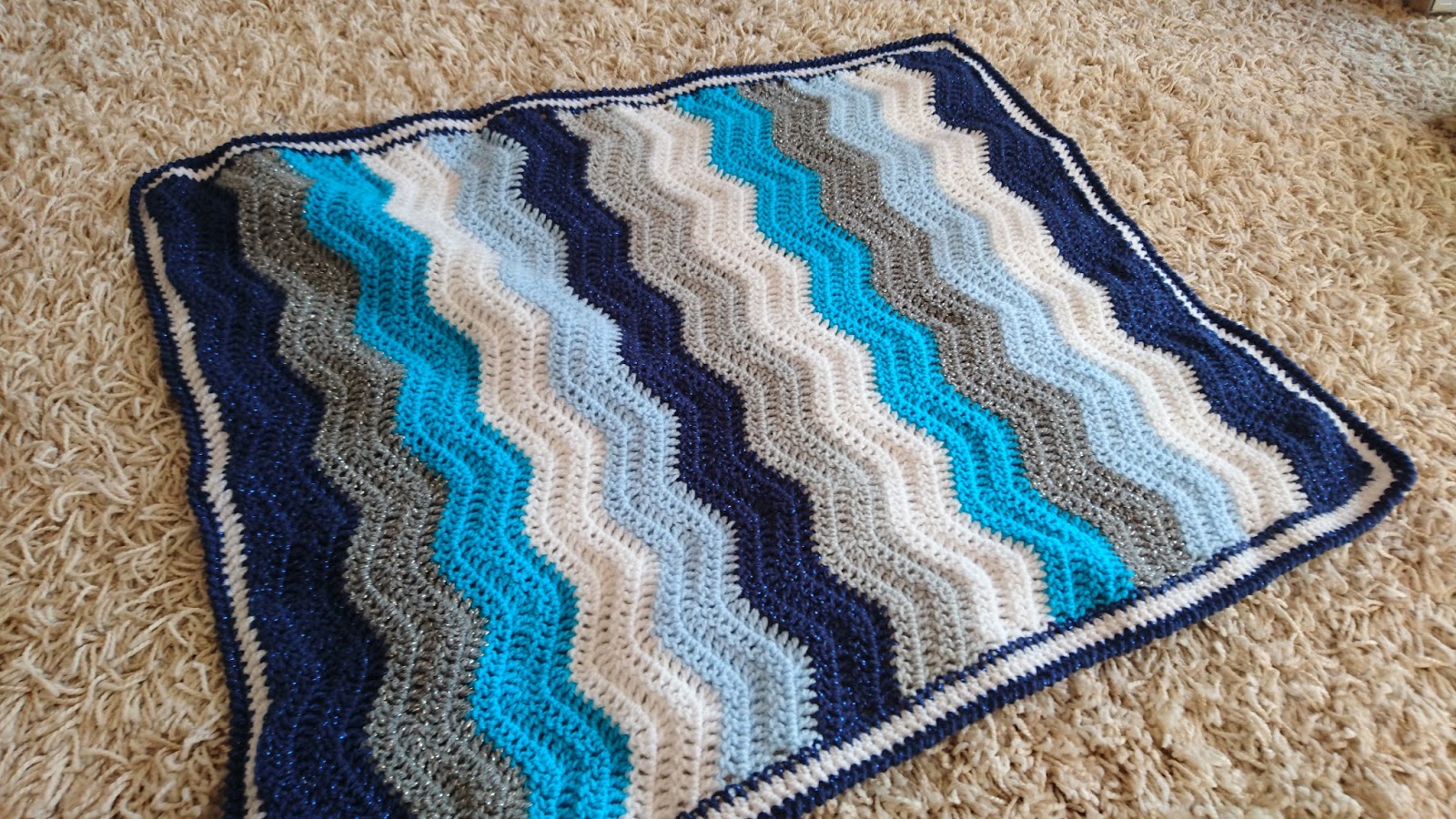 Game Schooling Mama: Baby Boy Crochet Blue Ripple Blanket Attic 24 Pattern