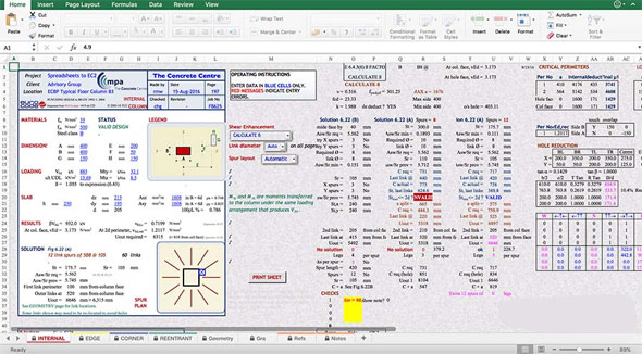 Slab Punching Shear Calculation Spreadsheet