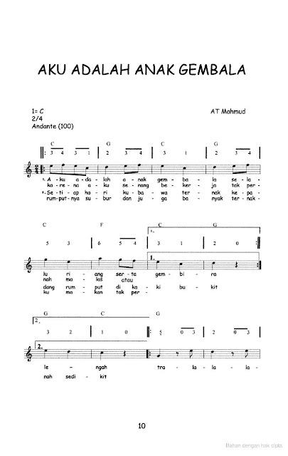 20 Koleksi Not Angka Lagu Anak - Anak