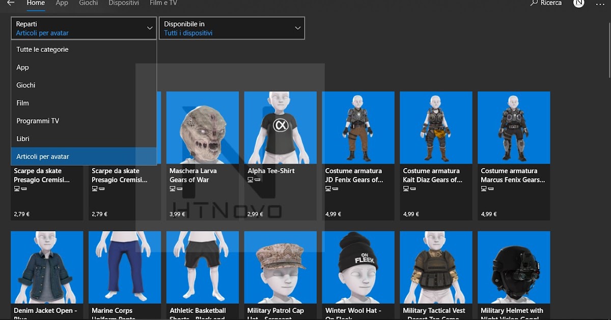 Articoli per avatar Xbox disponibili in Microsoft Store