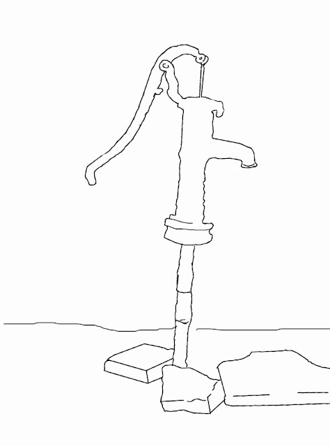 Stock Pictures: Hand Pump Sketch and Line Drawing