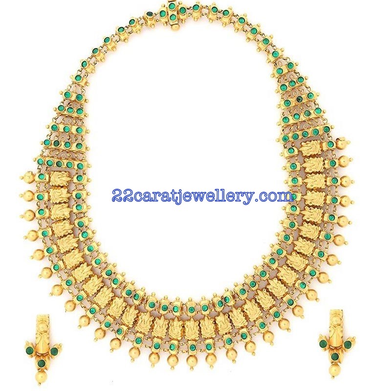 Gold Antique Long Chain Designs with Pearls - Jewellery Designs