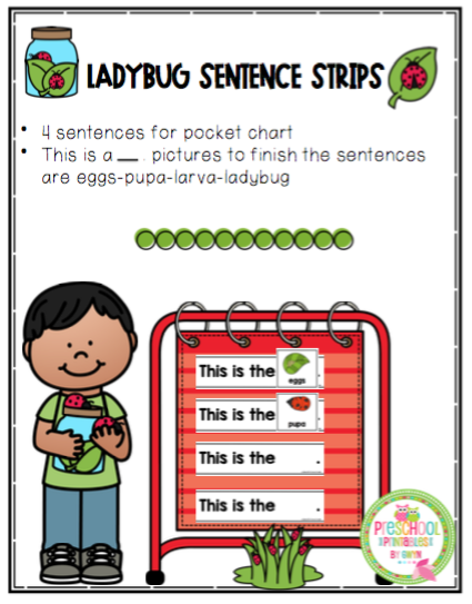 Free Ladybug Sentences for Pocket Chart plus puppet sticks ~ Preschool ...