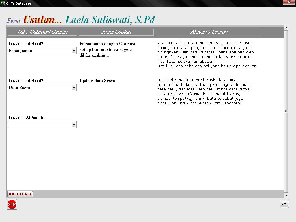 GNFs Library: Form Usulan