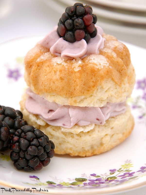 Pink Piccadilly Pastries: Cream Tea Scones with Blackberry Whipped Cream