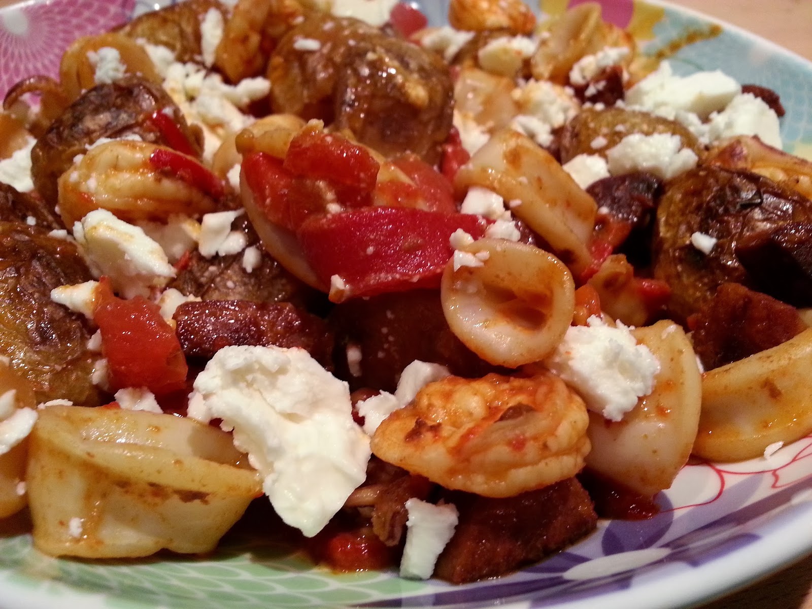 Slimming World Delights: Squid, Shrimp and Chorizo with Feta and New ...