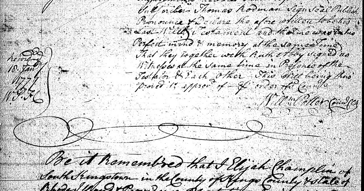 Genea-Musings: Amanuensis Monday - Will of Elijah Champlin (1730-1779 ...