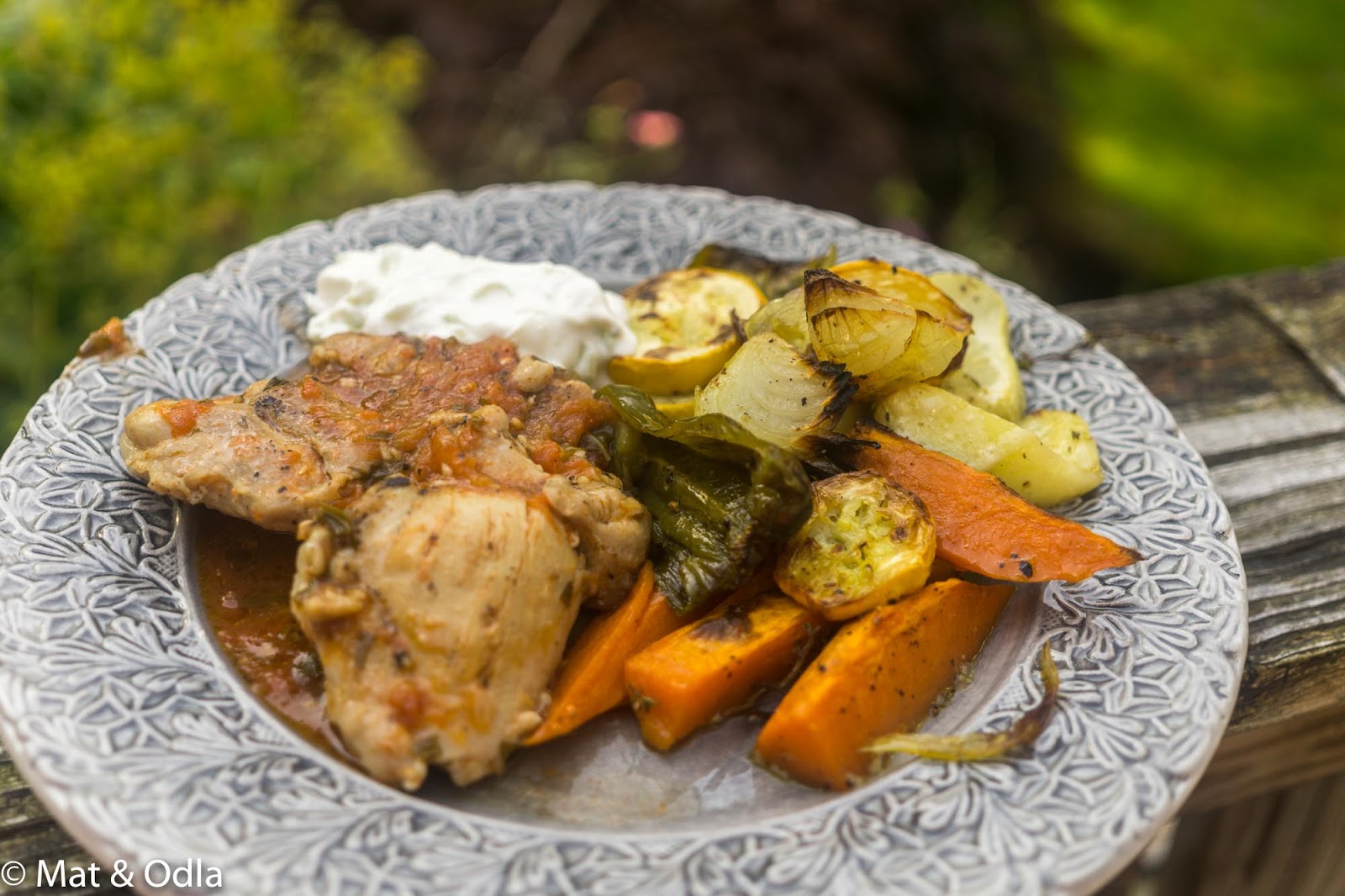 Kycklinglårfilé med tomatsås på egenodlade tomater