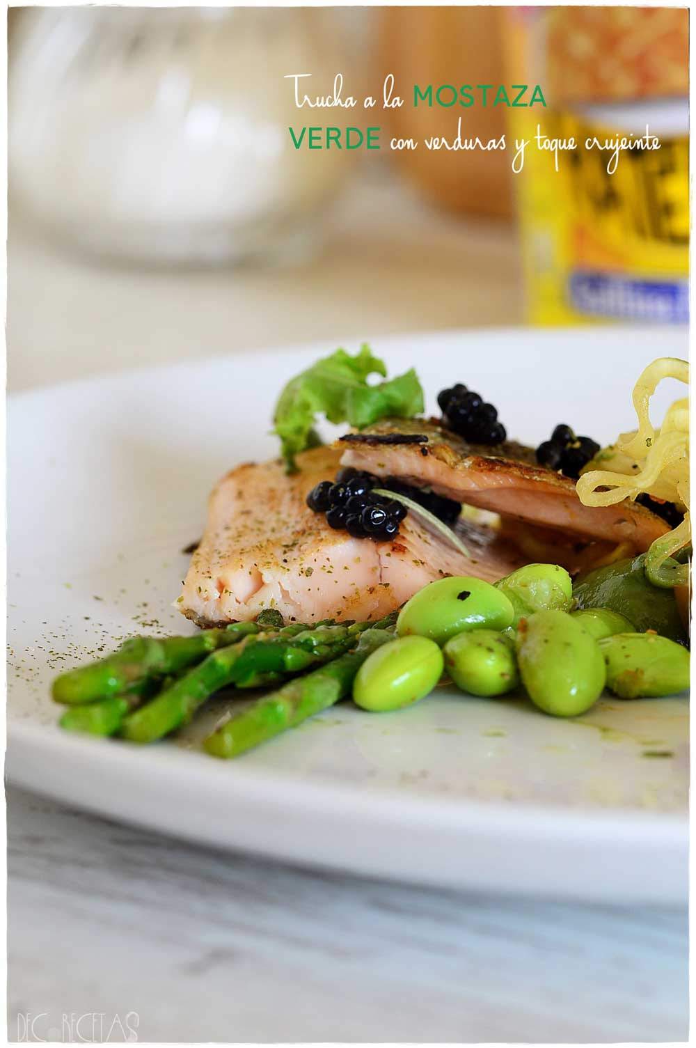 Trucha a la mostaza verde con verduras y toque crujiente | DECORECETAS