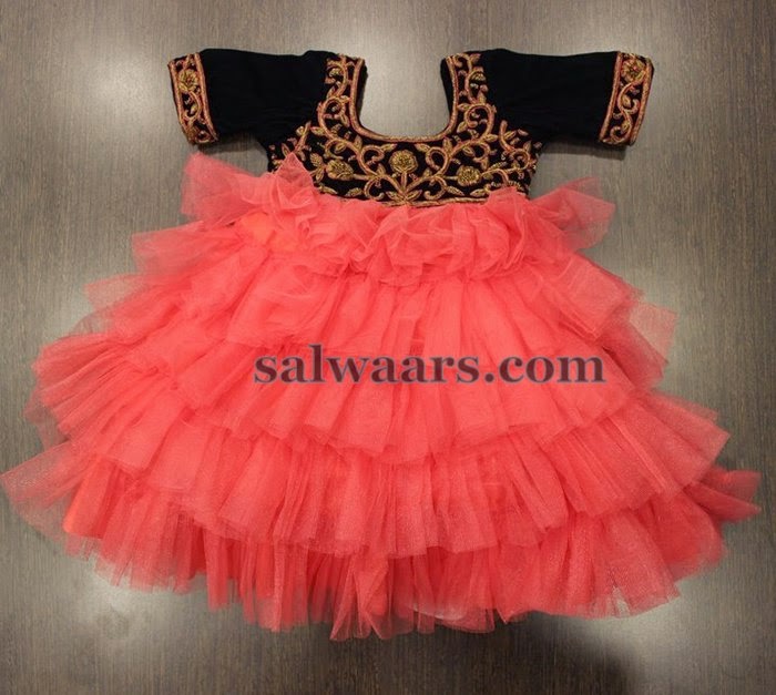 Peach Color Net Frock by Anya Fashions - Indian Dresses