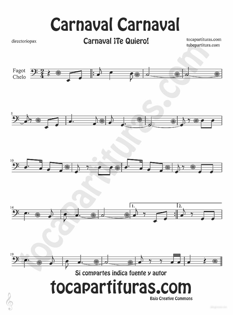 tubescore: Carnival Carnival sheet music for Cello and Bassoon Carnaval ...