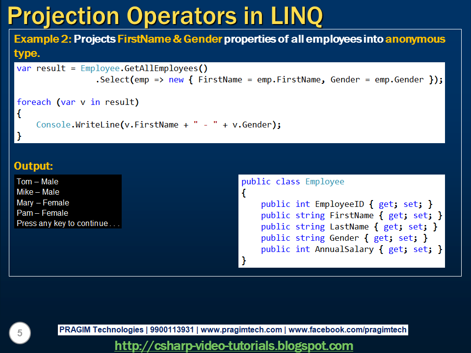 Sql Server And C Video Tutorial Part 7 Projection Operators In Linq