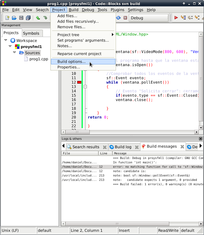 Configurar Code Blocks Y Sfml En Linux Debian