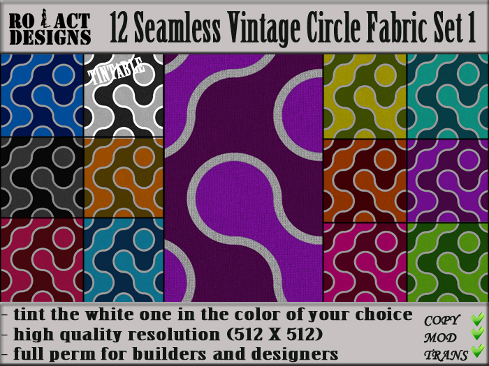 Ro!Act Designs: Ro!Act Designs 12 Seamless Vintage Circle Fabric Set 1