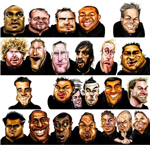 Rugby Caricatures: All Blacks squad, Hosea Gear and Sitiveni Sivivatu