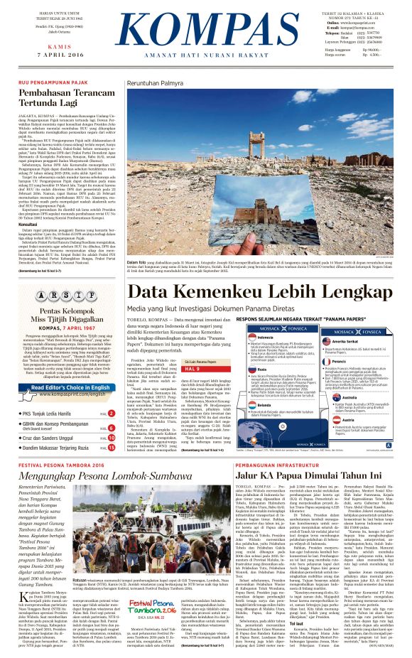 Kompas Hari Ini: Kompas Edisi Kamis 7 April 2016