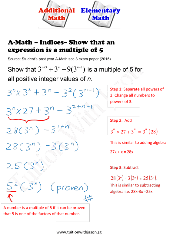A-Math - Indices - Show that an expression is a multiple of 5 ...