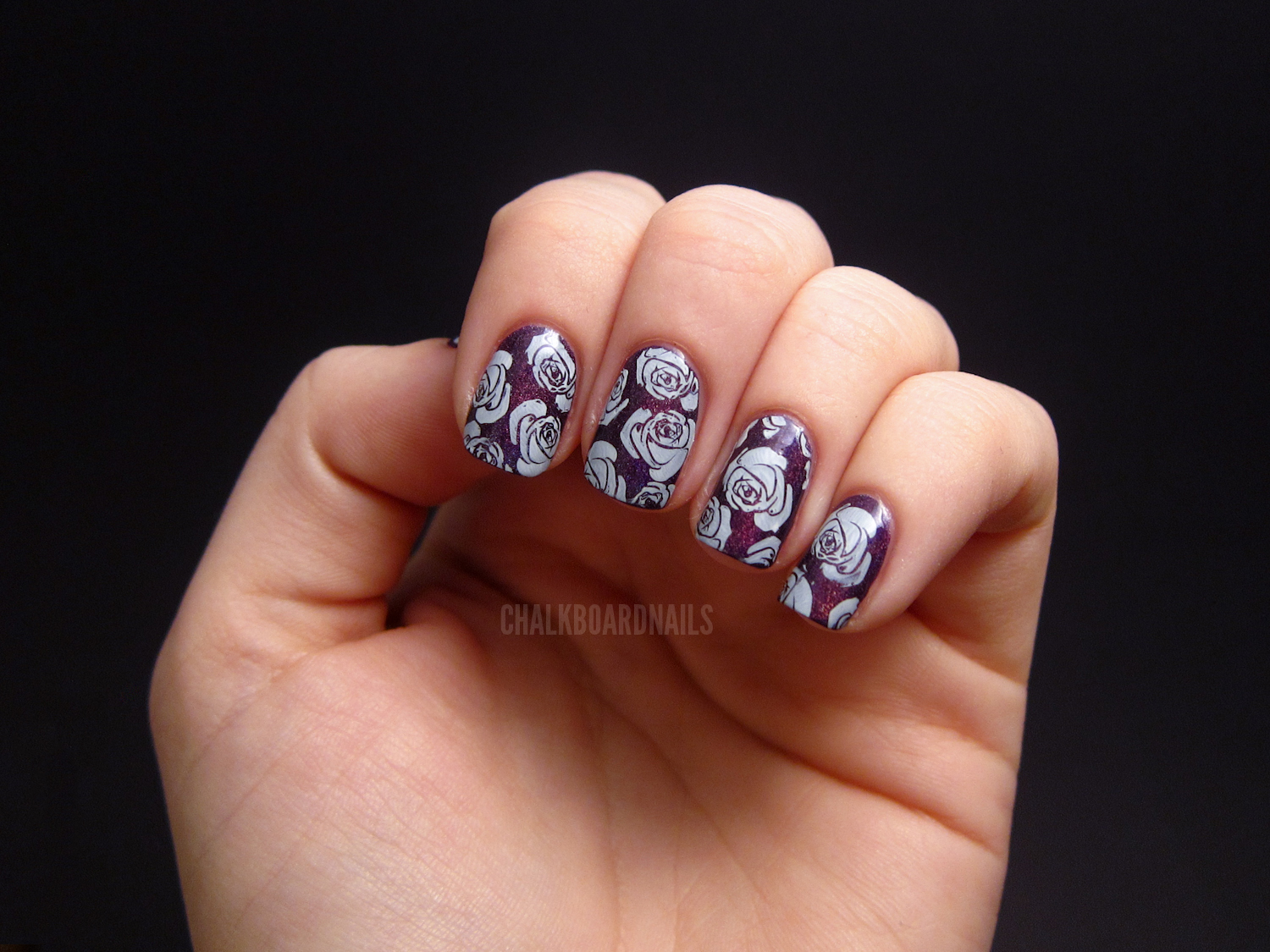 Stamped rose pattern | Chalkboard Nails | Phoenix, Arizona Nail Artist