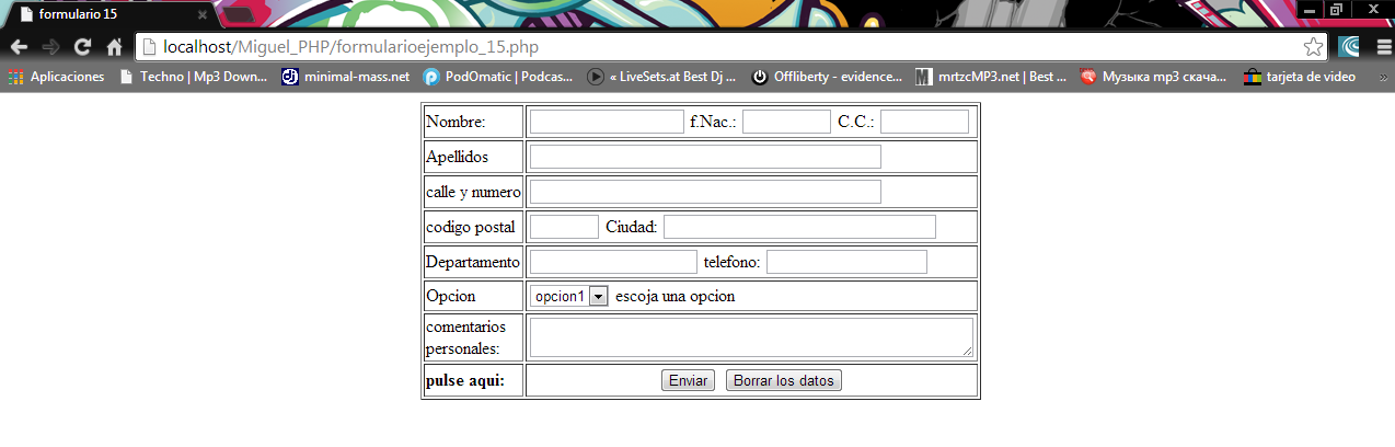 Base de Datos: Ejemplos formularios PHP