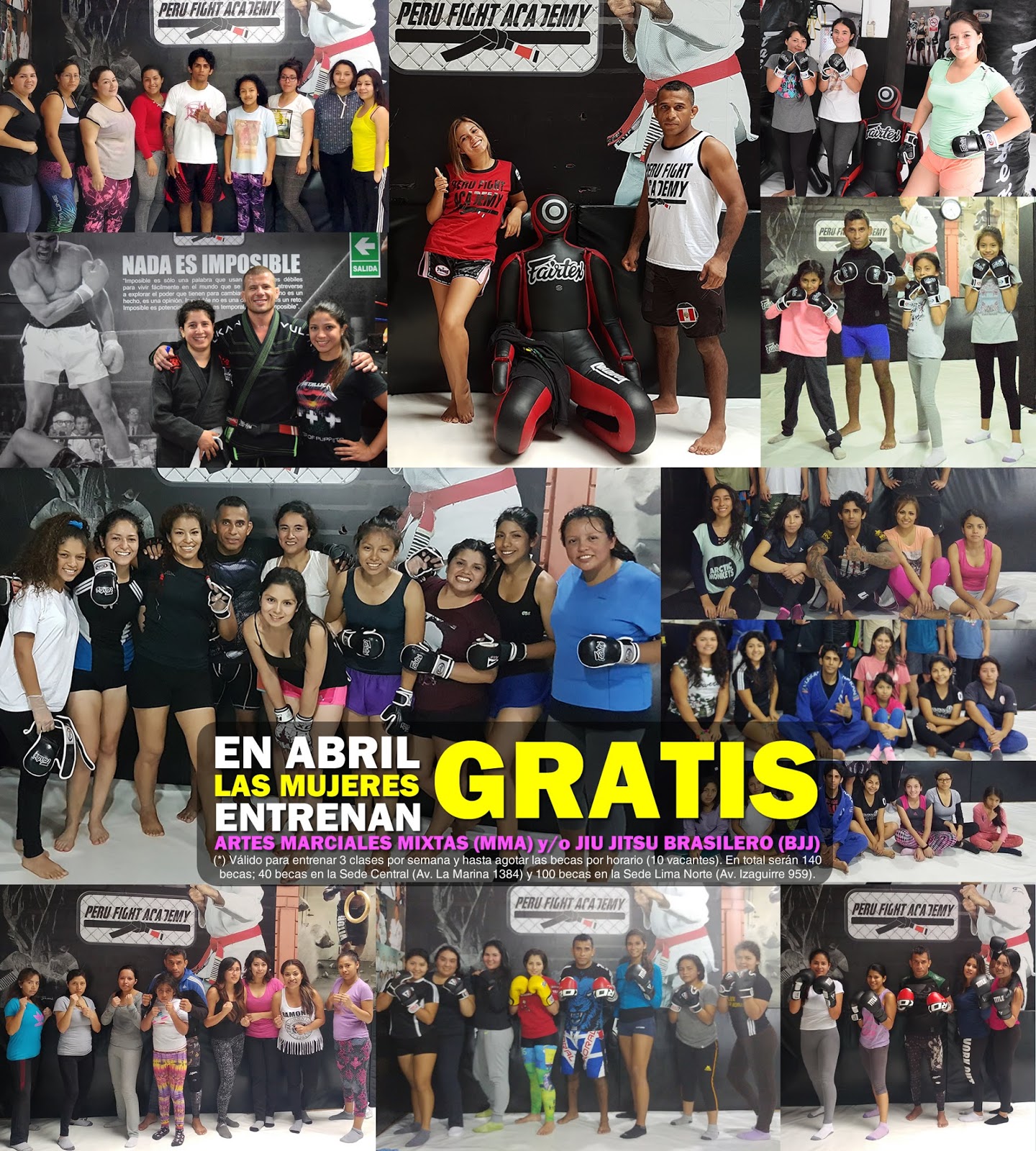 MMA y jiu jitsu brasilero gratis para mujeres en Peru Fight Academy