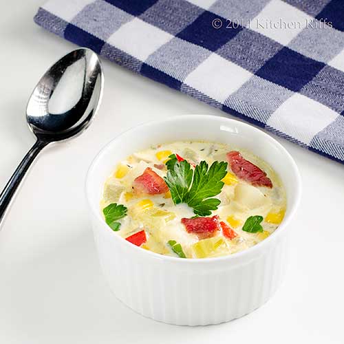 Kitchen Riffs: Celery, Corn, and Bacon Chowder