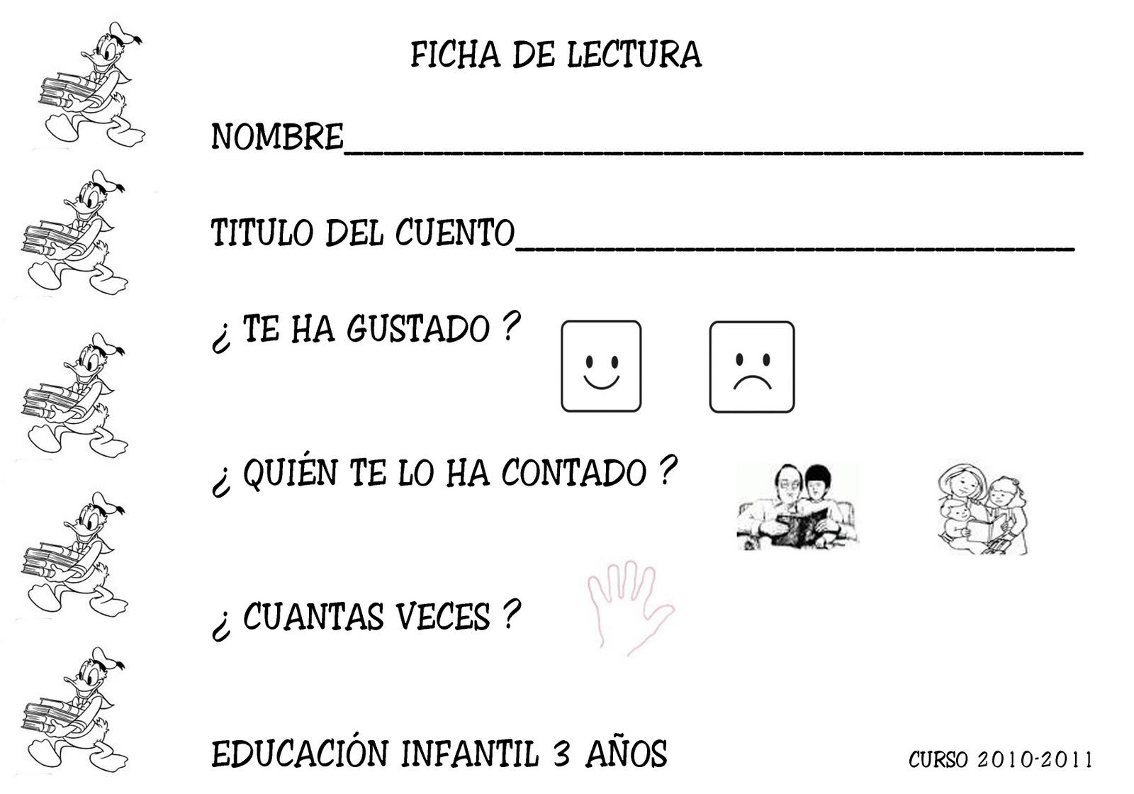Trabajando en Educación Infantil: 10 modelos de fichas de lectura de ...