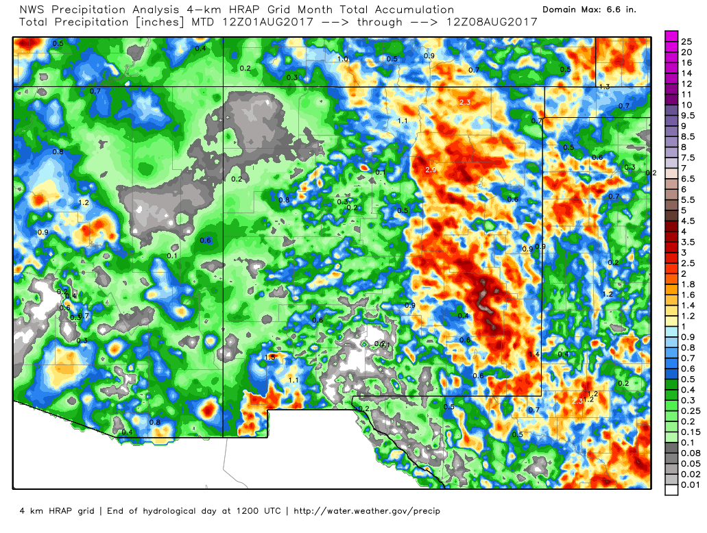 Local Rainfall Totals Monday, August 7, 2017.