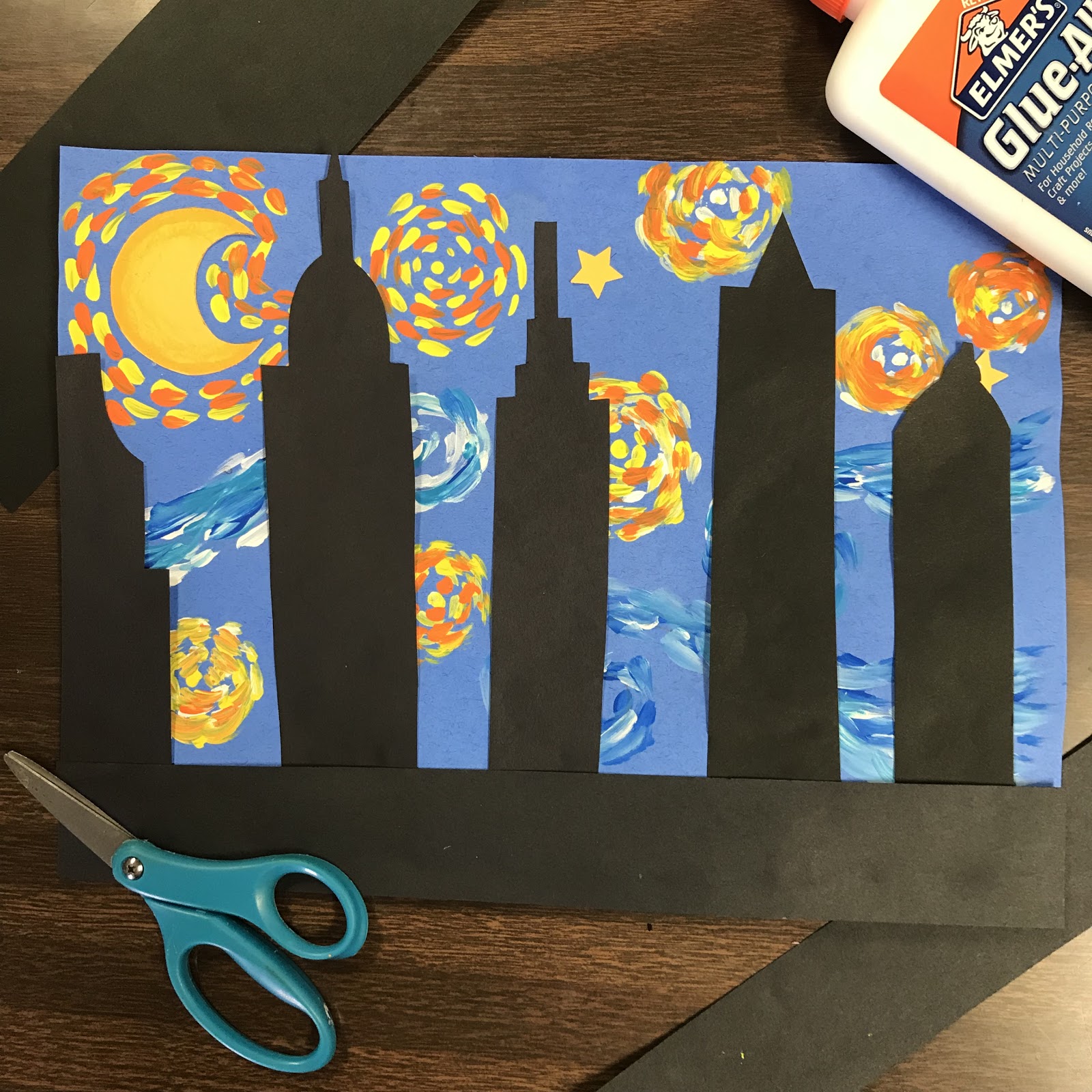 Elements of the Art Room: 3rd grade Starry Night cityscapes