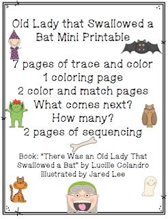 Free Old Lady That Swallowed a Bat "No Prep" ~ Preschool Printables