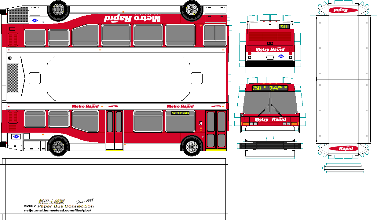 SP. Papel Modelismo: PaperCraft Bus LACMTA Nabi 40 LFW - Metro Rapid