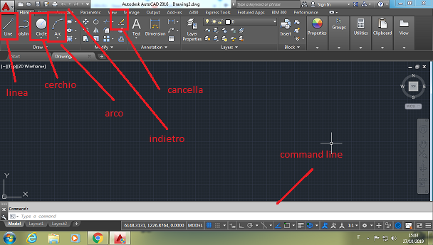 Comandi CAD line/circle/erase/arc