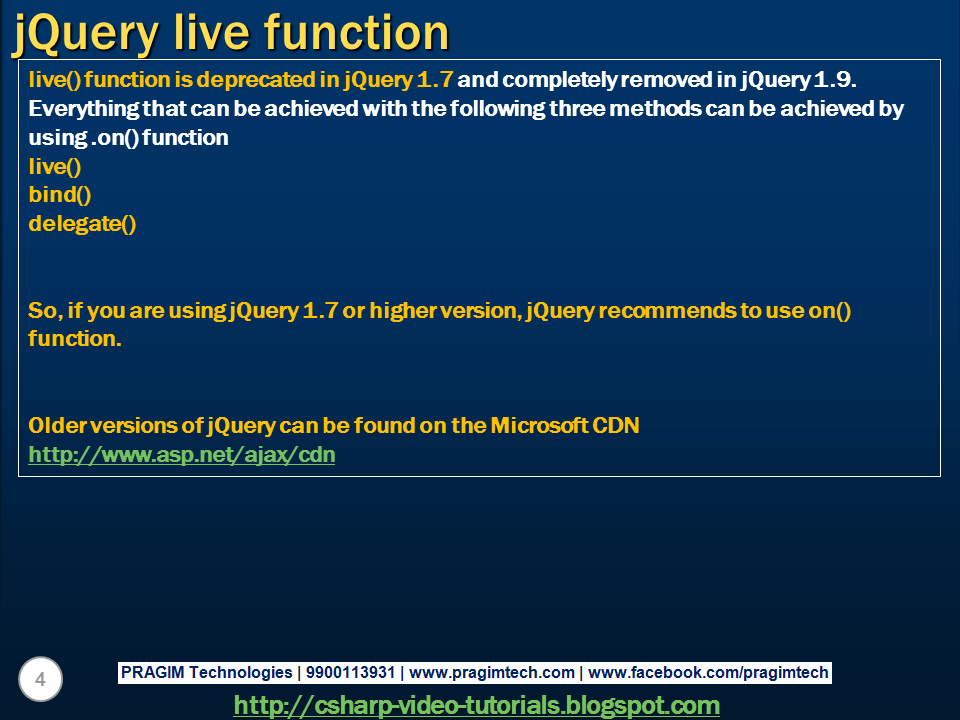 Sql Server Net And C Video Tutorial Jquery Live Function