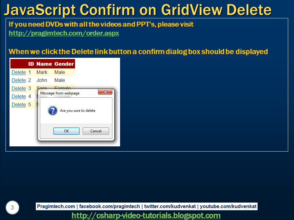Sql Server Net And C Video Tutorial Javascript Confirm On Gridview