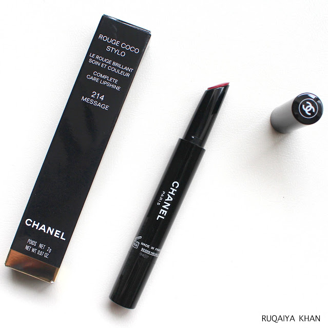 Ruqaiya Khan: CHANEL Rouge Coco Stylo in 214 Message - Review and Swatches