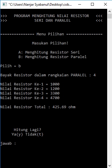 Program C++ Menghitung Resistor untuk Rangkaian Resistor Seri dan ...