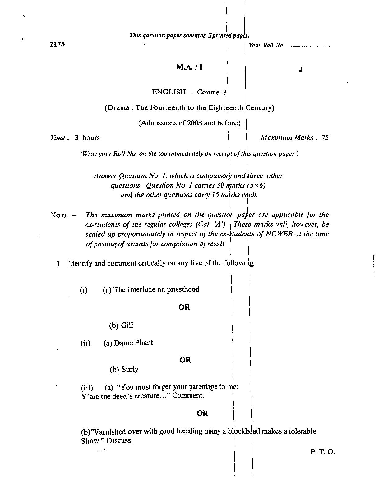 MA English: Question Paper: Drama