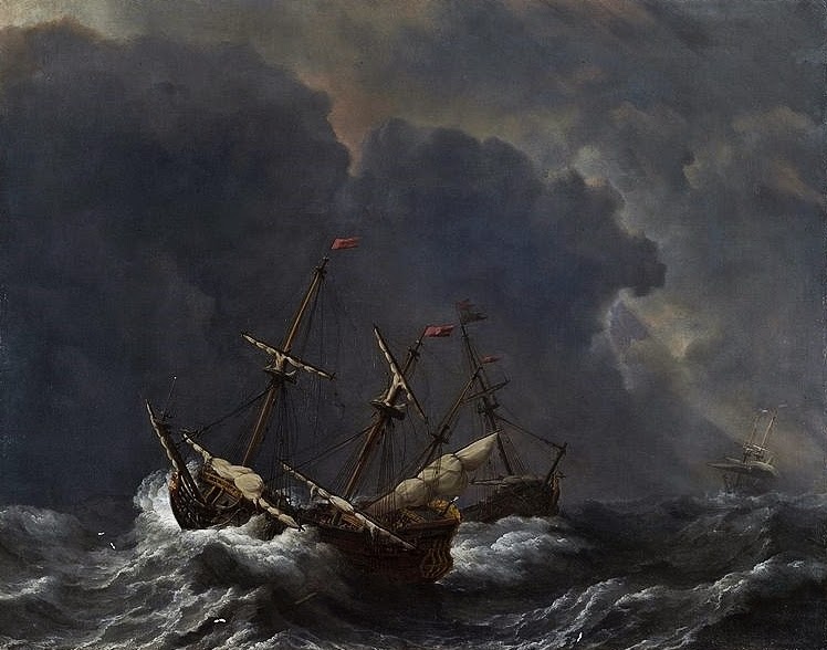 Dutch Master Paintings: Three Ships In A Gale