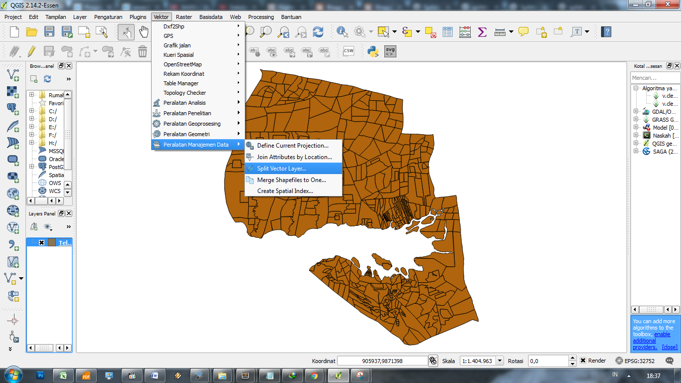 Memecah Peta Vektor Sesuai Dengan Atribut Yang Sama Menjadi Beberapa ...