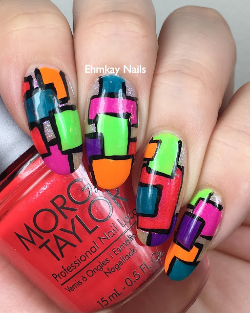 ehmkay nails: Neon Geometric Nail Art with Morgan Taylor Make a Splash