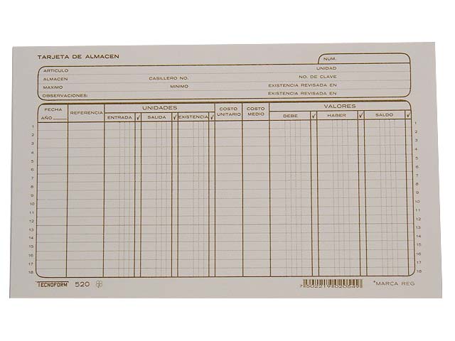 EL ALMACEN: FORMATO DE UNA TARJETA DE ALMACÉN