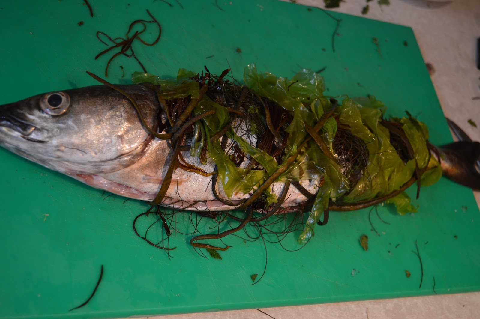 Baked Pollack (or Pollock) with herbs and seaweeds
