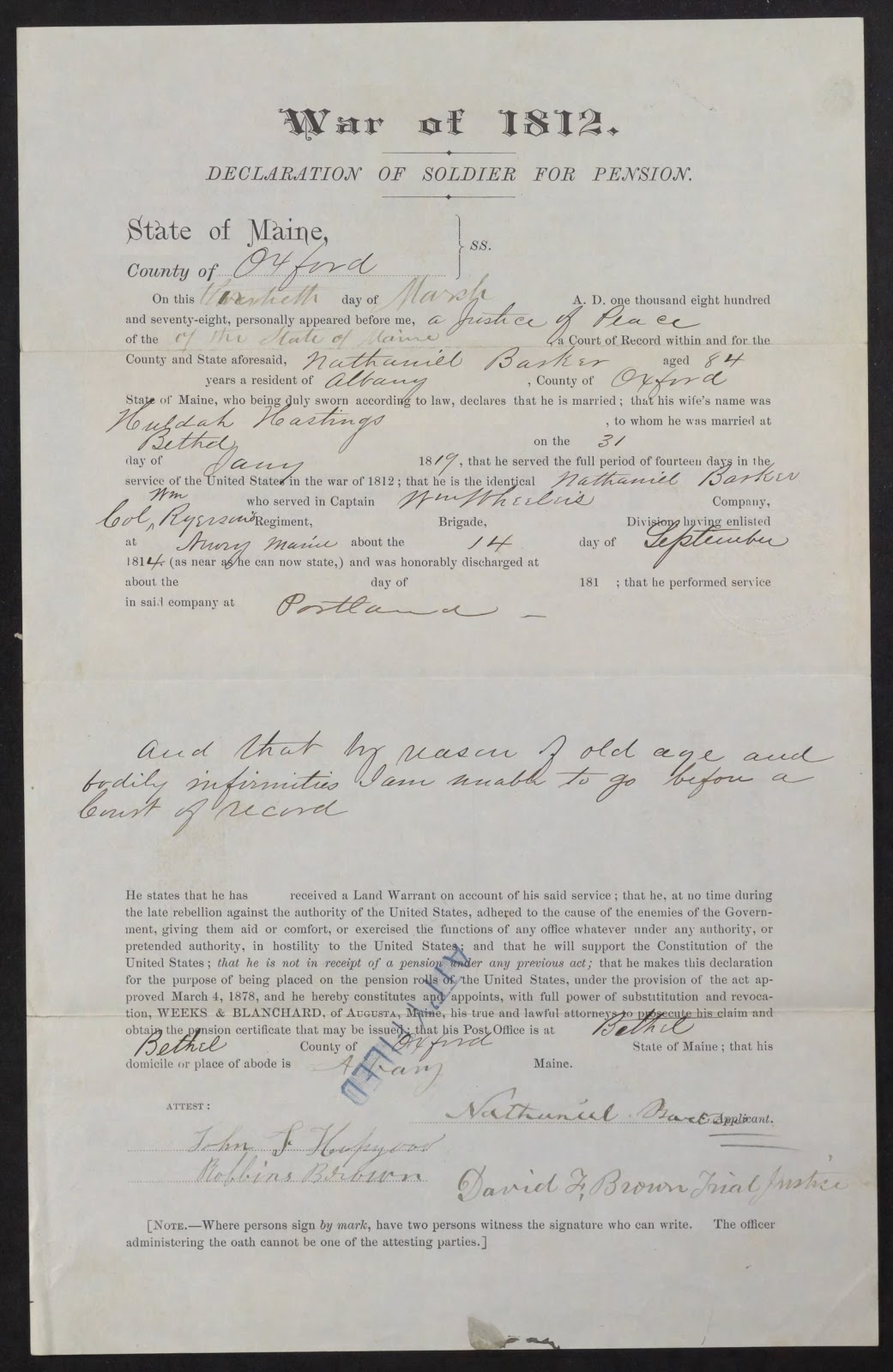 West in New England: THE WAR OF 1812 PENSION FILE OF NATHANIEL BARKER PT8