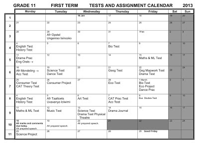 Camps Bay High School: CBHS Tests & Assignments Calendars - 1st Term '13