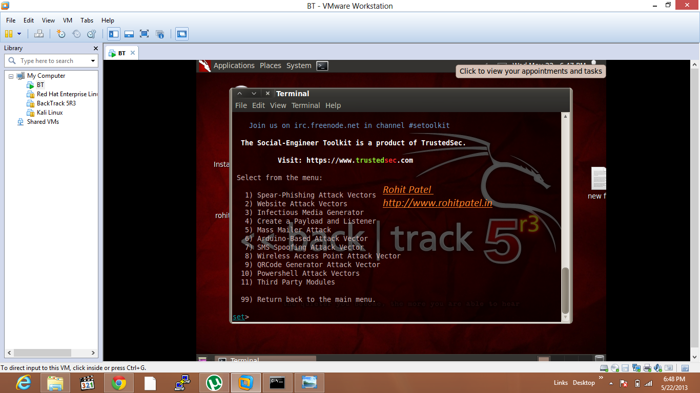 ROHIT PATEL: Hacking via BackTrack using SET Attack Method