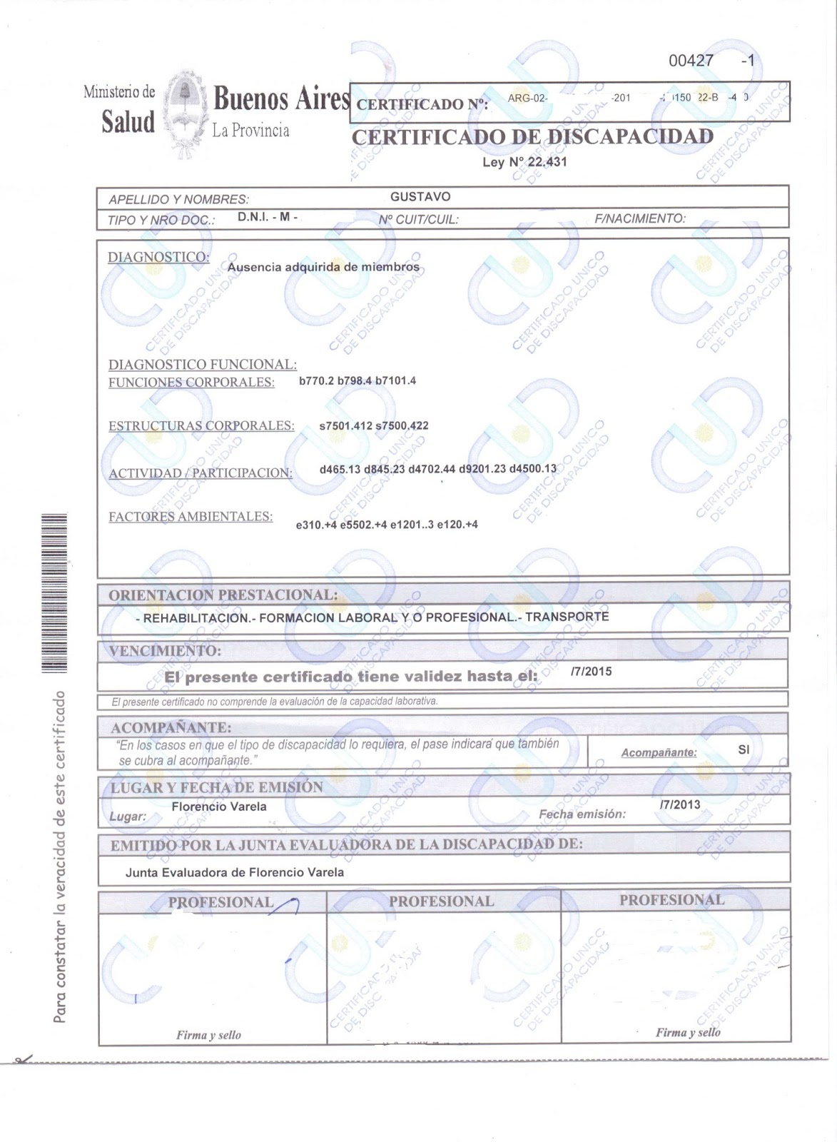 Certificado de Discapacidad: certificado de discapacidad